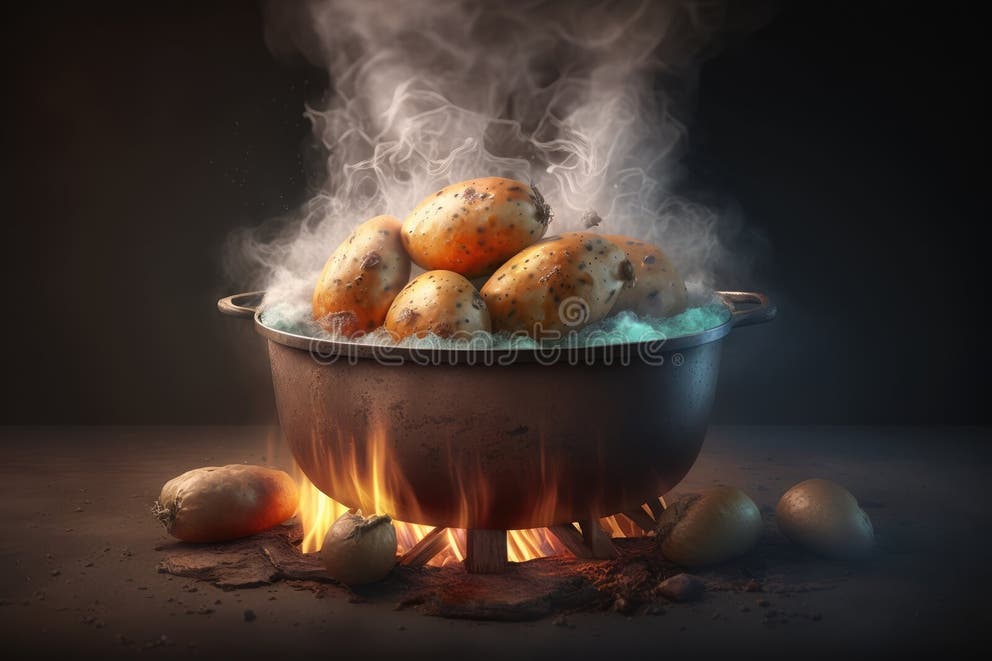 The Old Method of Boiling Potatoes Stock Illustration - Illustration of ...