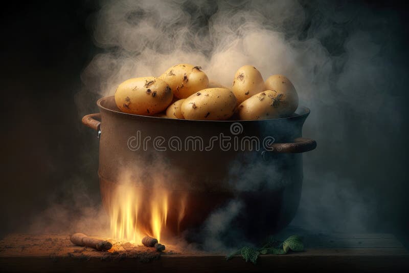 The Old Method of Boiling Potatoes Stock Illustration - Illustration of ...
