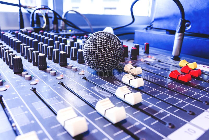 The Microphone in the Control Room Sound System Stock Image - Image of ...