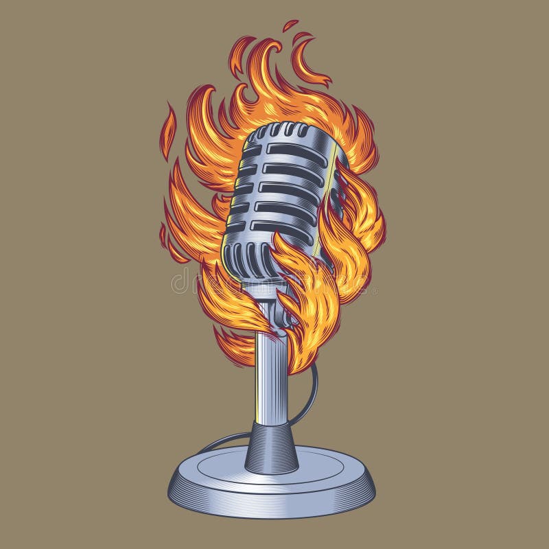 Microphone in flames stock illustration. Illustration of burn - 7507518
