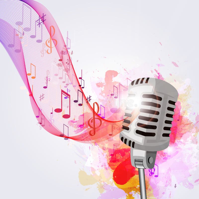 Old Microphone and Musical Notes Stock Illustration - Illustration of ...
