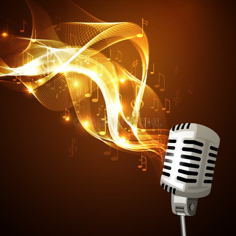 Old Microphone and Musical Notes Stock Illustration - Illustration of ...