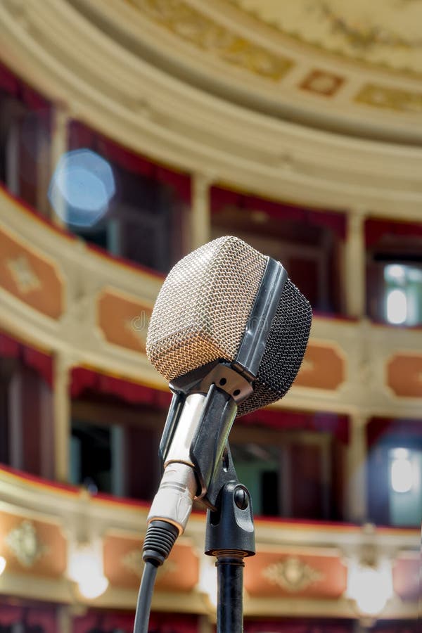 The Old Microphone on Stage Stock Image - Image of glamour, classical ...