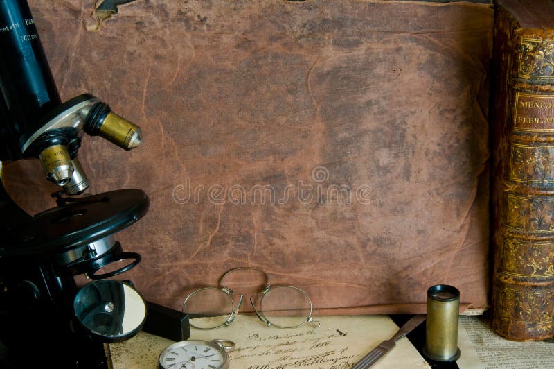 Old Microscope stock photo. Image of lens, books, microscope - 45815520
