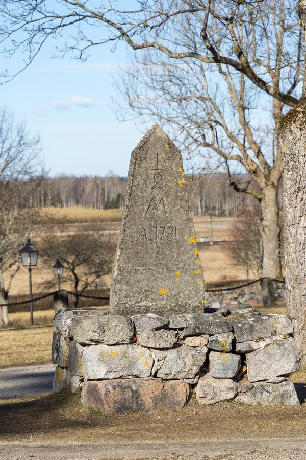 An Old Milestone in Granit Stone with Text 1781 Stock Photo - Image of ...