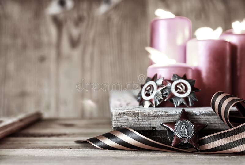 Old Military Decorations since World War II on a Wooden Stock Image ...