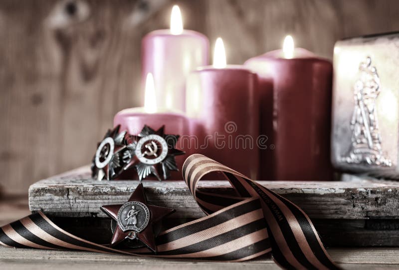 Old Military Decorations since World War II on a Wooden Stock Image ...