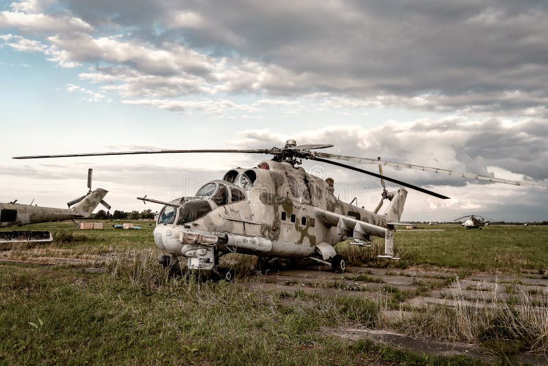Old military helicopters stock image. Image of aerodrome - 197883109