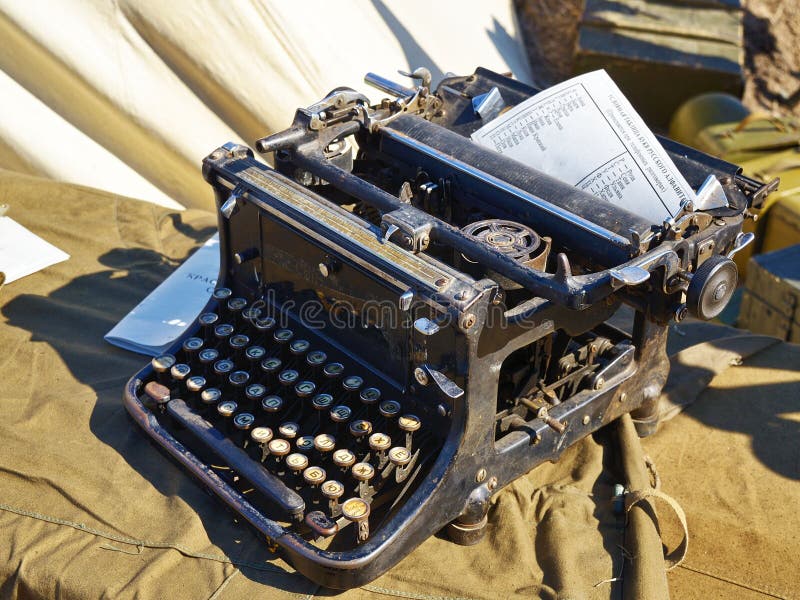 An old military typewriter stock image. Image of text - 70751571