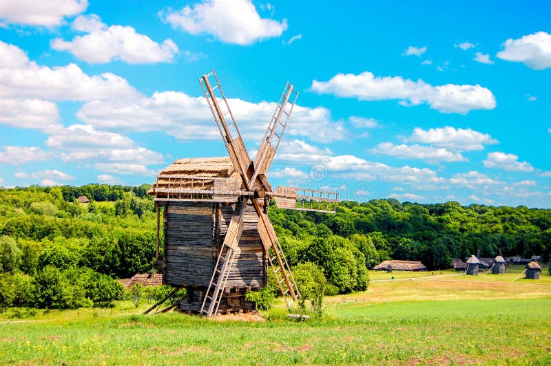 Old Mill on Bright Sunny Day in the Field Stock Image - Image of grass ...