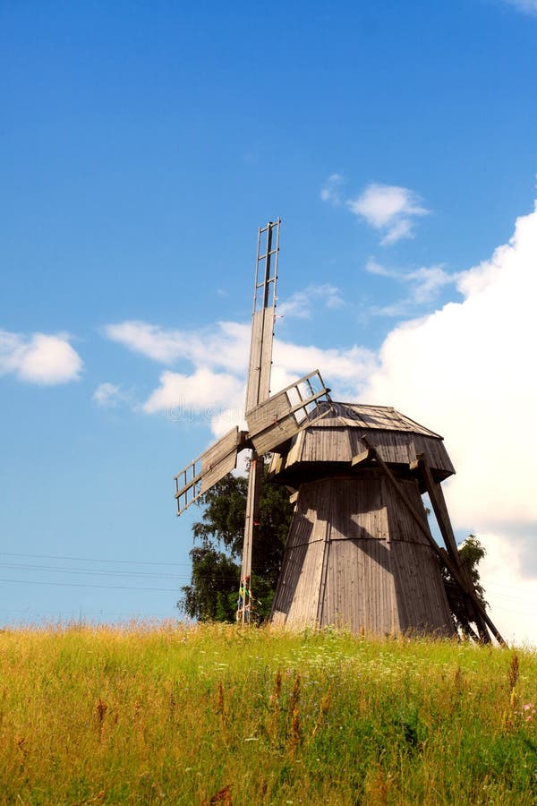 Old Mill in the Field of a Yellow Grass Stock Image - Image of white ...