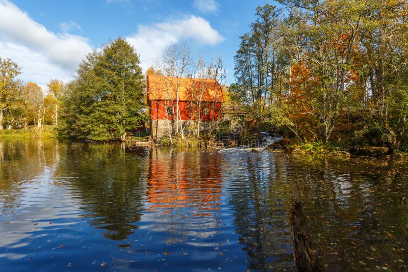 Old Mill by a Lake in an Autumn Landscape Stock Photo - Image of rustic ...