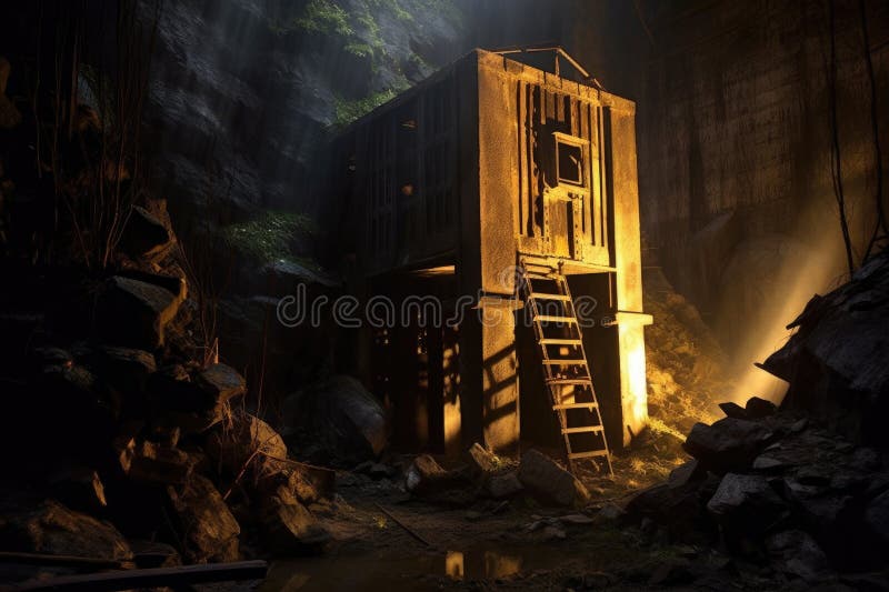 Old Mine Shaft Illuminated by Shafts of Light Stock Illustration ...