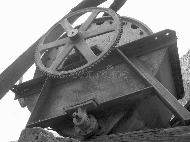Old Mining Machine at Abandoned Mine Site, Black and White Stock Image ...