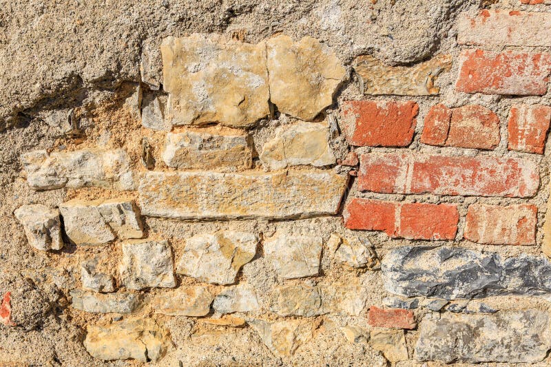 Old Mixed Brick and Stone Wall Texture with Weathered Surface Stock ...