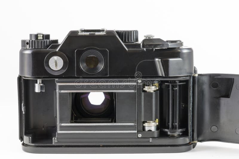 Old 35mm SLR Camera with Open Back Cover Stock Image - Image of gear ...