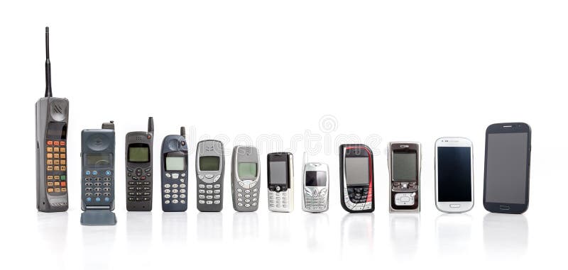 Old Mobile Phones from Past To Present on White Background. Stock Photo ...