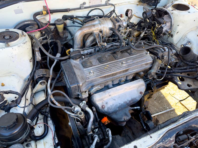 Old Model Japanese Car Engine Closeup Stock Image - Image of examine ...