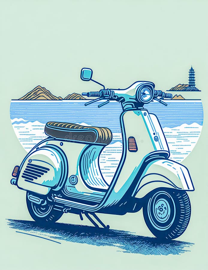 Old model motorized vespa stock illustration. Illustration of design ...