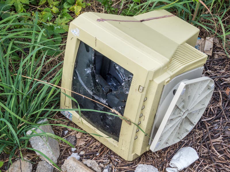 Old Monitor Thrown Out Waste Stock Photo - Image of environment, green ...