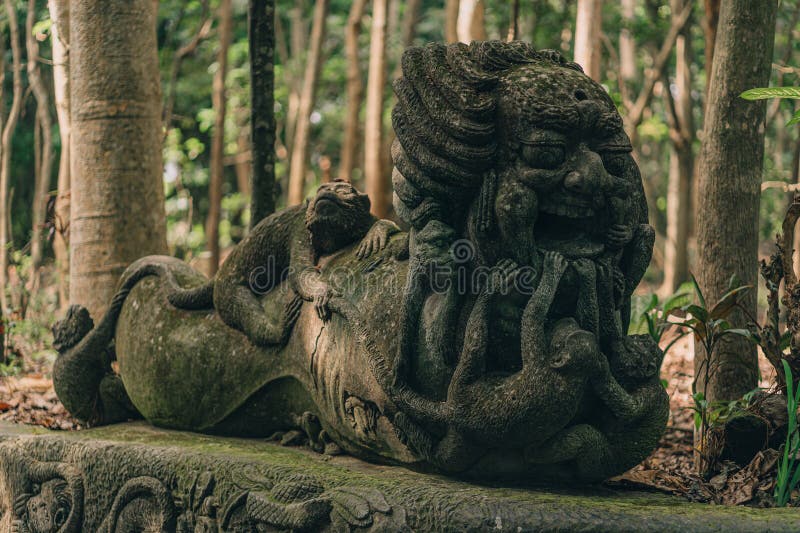 Old Monkey Sculpture in Sacred Monkey Forest Stock Photo - Image of ...