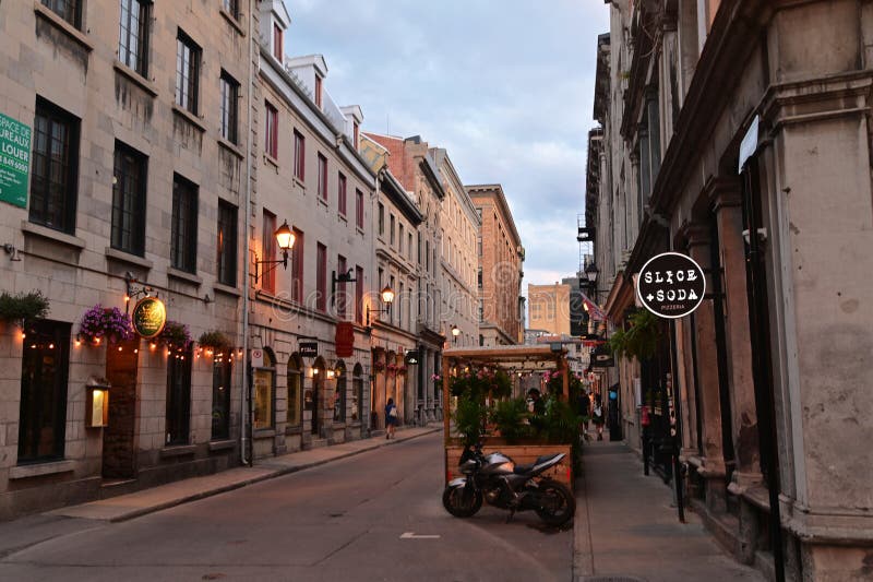 Old Montreal District Street View at Dusk Editorial Stock Photo - Image ...