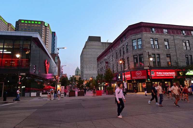 Old Montreal District Street View at Dusk Editorial Photography - Image ...