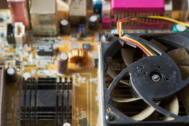 Old Motherboard Covered in Dust and Dirt. Close-up. Stock Photo - Image ...