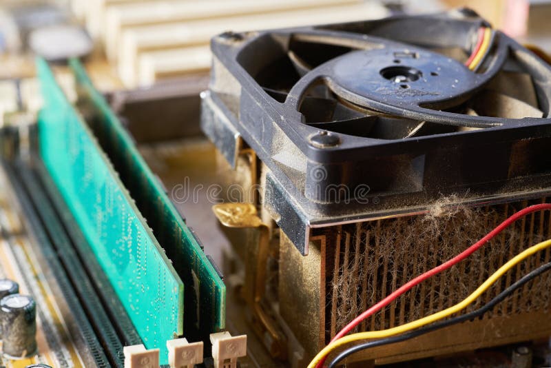 Old Motherboard Covered in Dust and Dirt. Close-up. Stock Photo - Image ...