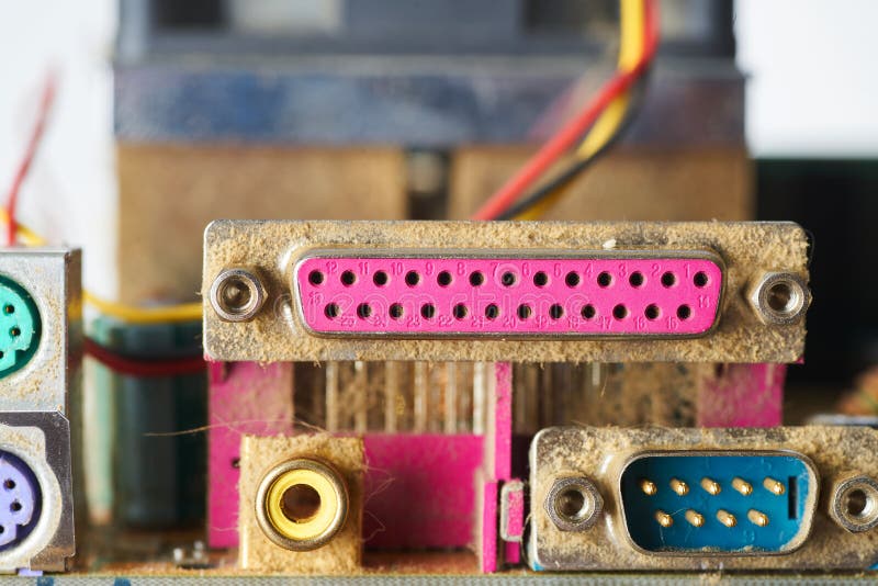 Old Motherboard Covered in Dust and Dirt. Close-up Stock Photo - Image ...