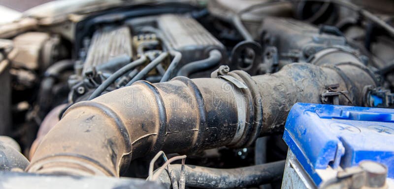 Old motor in the car stock image. Image of hand, motor - 171900689