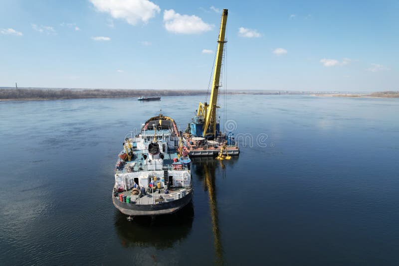 An Old Motor Ship is Anchored Under Sand Loading Stock Image - Image of ...