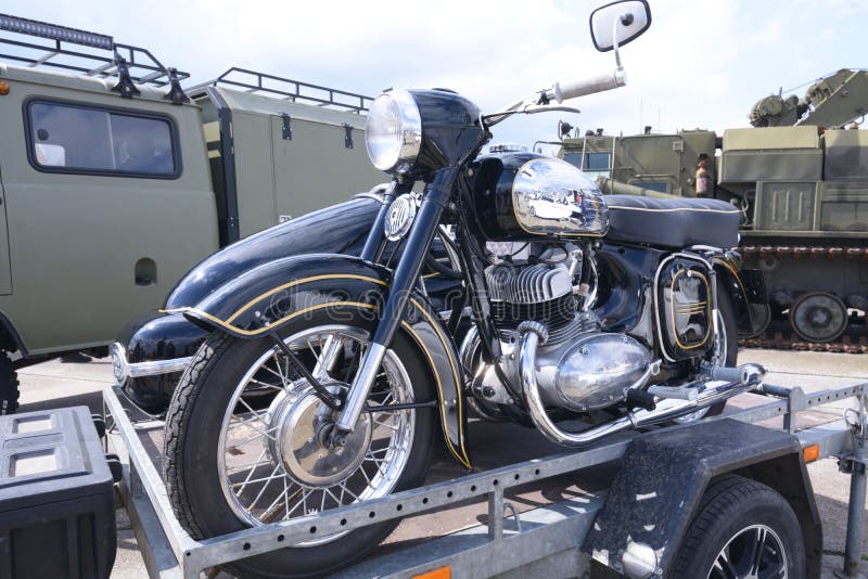 An Old Motorcycle Jawa on a Trailer Editorial Photography - Image of ...