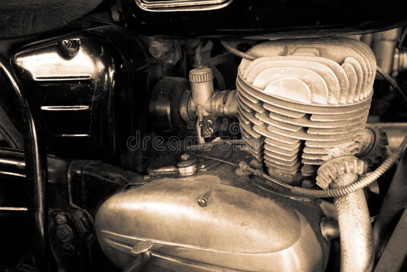 Old Motorcycle Motor Engine in Vintage Photo Stock Image - Image of ...