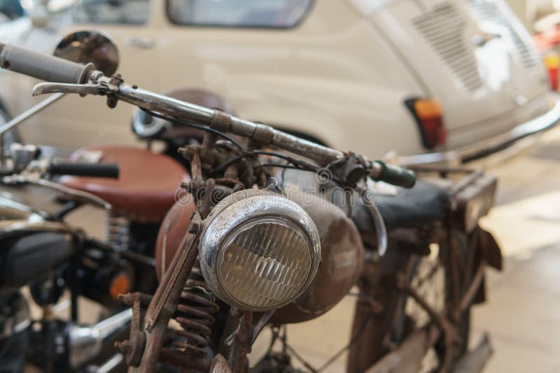 Old Motorcycle in a Retro Store. Front View Stock Image - Image of ...