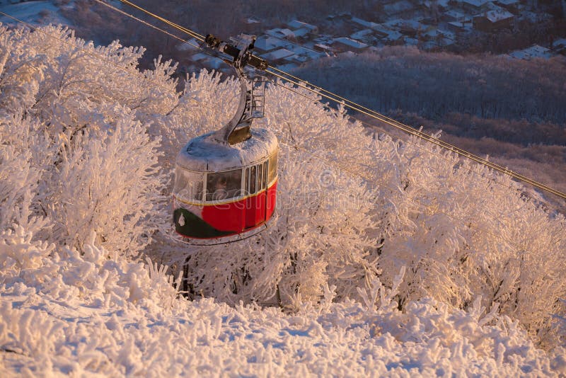 Old Mountain Cableway on Winter Stock Photo - Image of cableway, aerial ...