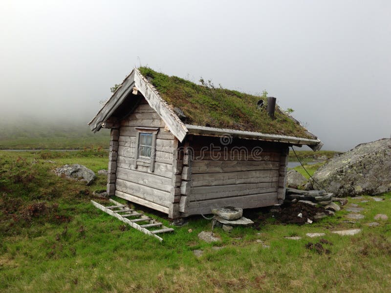 An old mountain hut stock image. Image of grass, foggy - 56404103