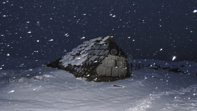 An Old Mountain Hut during a Snow Storm Stock Photo - Image of mountain ...