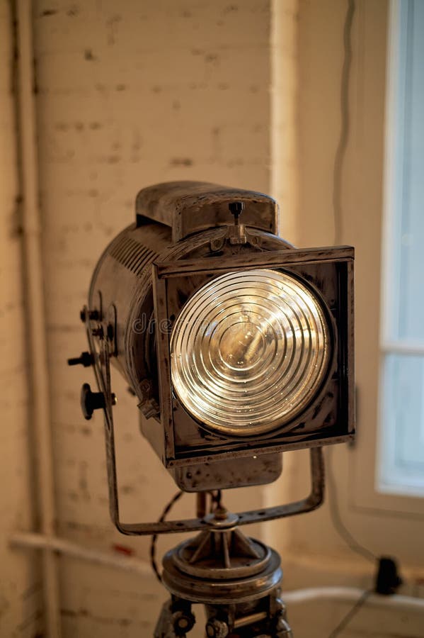 Old Movie Projector with a Lens and a Hot Lamp.on a Tripod. Stock Photo ...