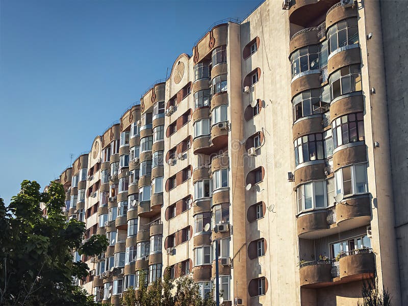 Old Multi-storey Apartment Building with Balconies Stock Photo - Image ...