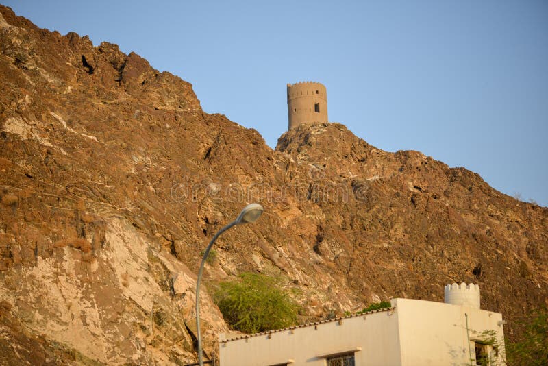 Old Muscat Mountain Tower, Oman Stock Photo - Image of tiles, oman ...
