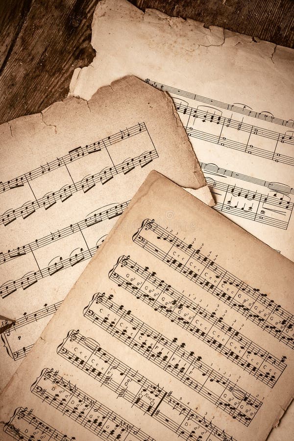 Old Music Sheets on Wooden Background Stock Photo - Image of composer ...
