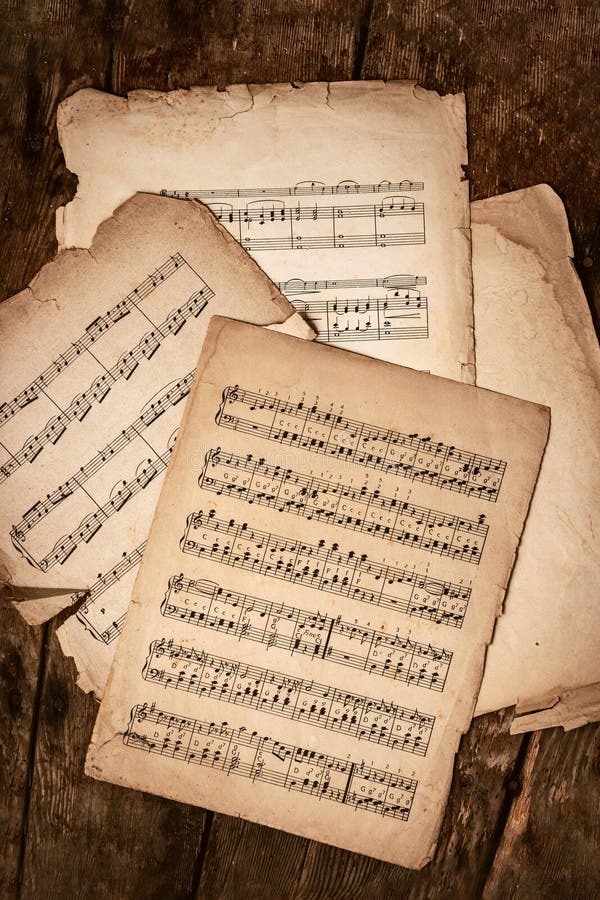 Old Music Sheets on Wooden Background Stock Image - Image of vintage ...