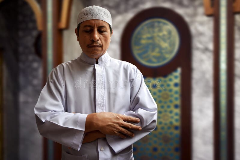 Old Muslim Man Smiling Inside Mosque Stock Photo - Image of culture ...