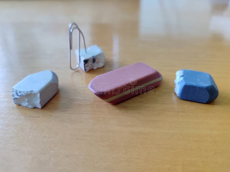 Old Mutilated Erasers on Office. Concept Stress or Boredom Stock Image ...