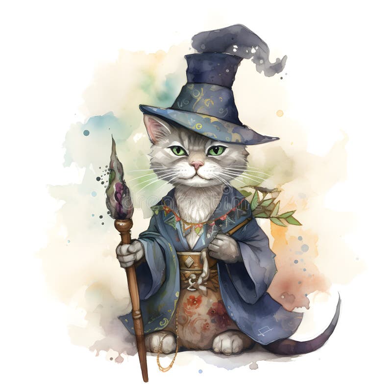 Cat Wizard Watercolor Stock Illustrations – 362 Cat Wizard Watercolor ...