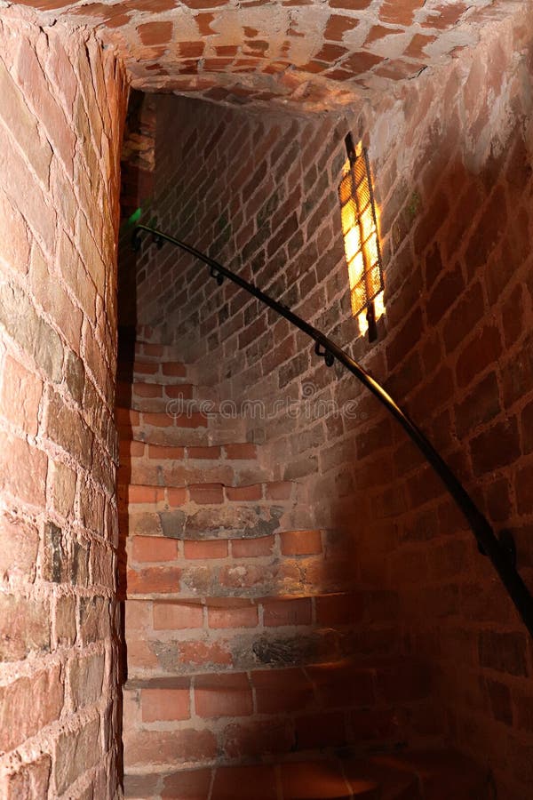 An Old Narrow Red Brick Staircase Going Up Inside the Tower Stock Image ...