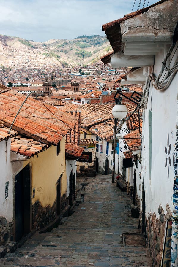Old Narrow Street in the Center of Cusco Peru Stock Image - Image of ...