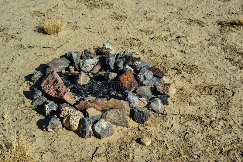 Old Native American Desert Stone Bonfire in New Mexico Stock Photo ...