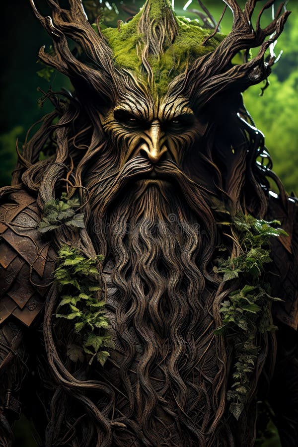 An Old Nature Wizard, His Face Weathered by Time and Framed by a ...